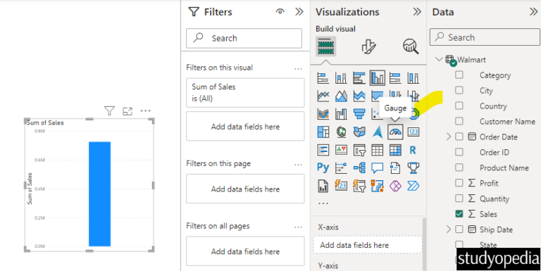 Power BI - Create a Gauge Chart - Studyopedia