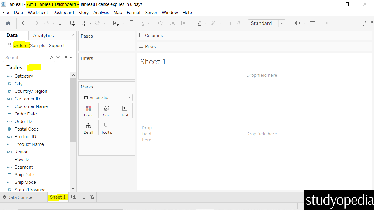 Create a Dashboard in Tableau - Studyopedia