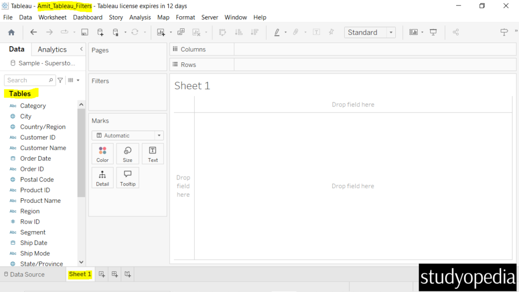 Tableau - Filters and its types - Studyopedia