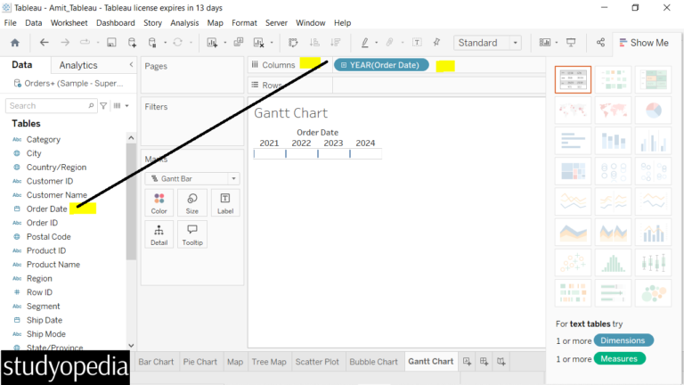 Create a Gantt Chart in Tableau - Studyopedia