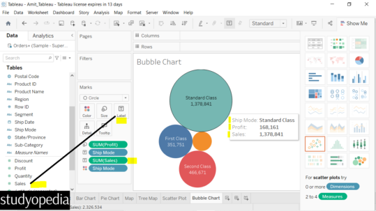 Create a Bubble Chart in Tableau - Studyopedia