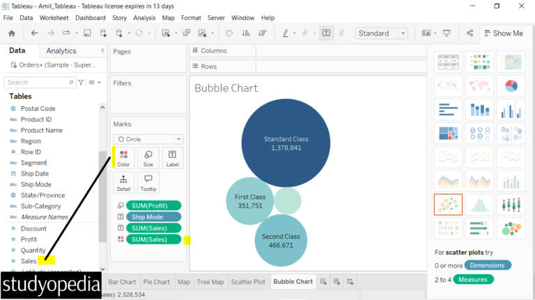 Create a Bubble Chart in Tableau - Studyopedia