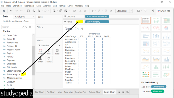Create a Gantt Chart in Tableau - Studyopedia