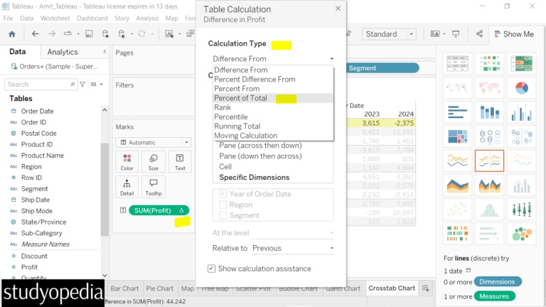 Create a Crosstab Chart in Tableau - Studyopedia