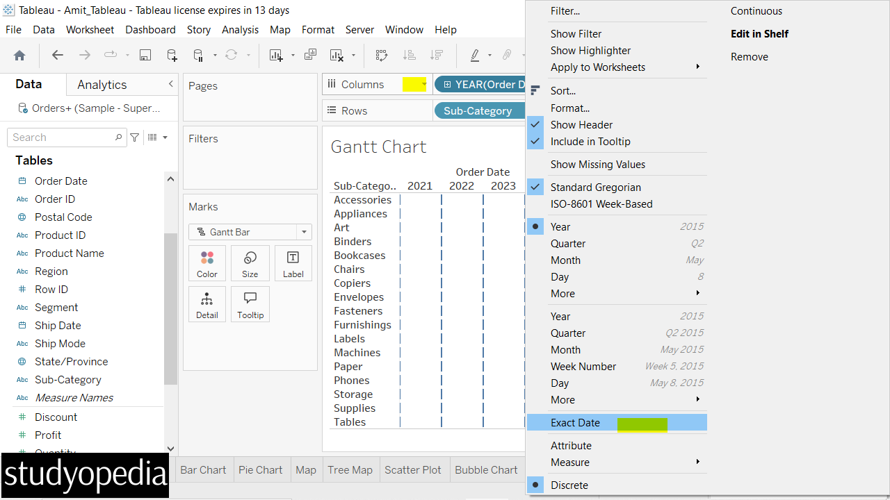 Create a Gantt Chart in Tableau - Studyopedia