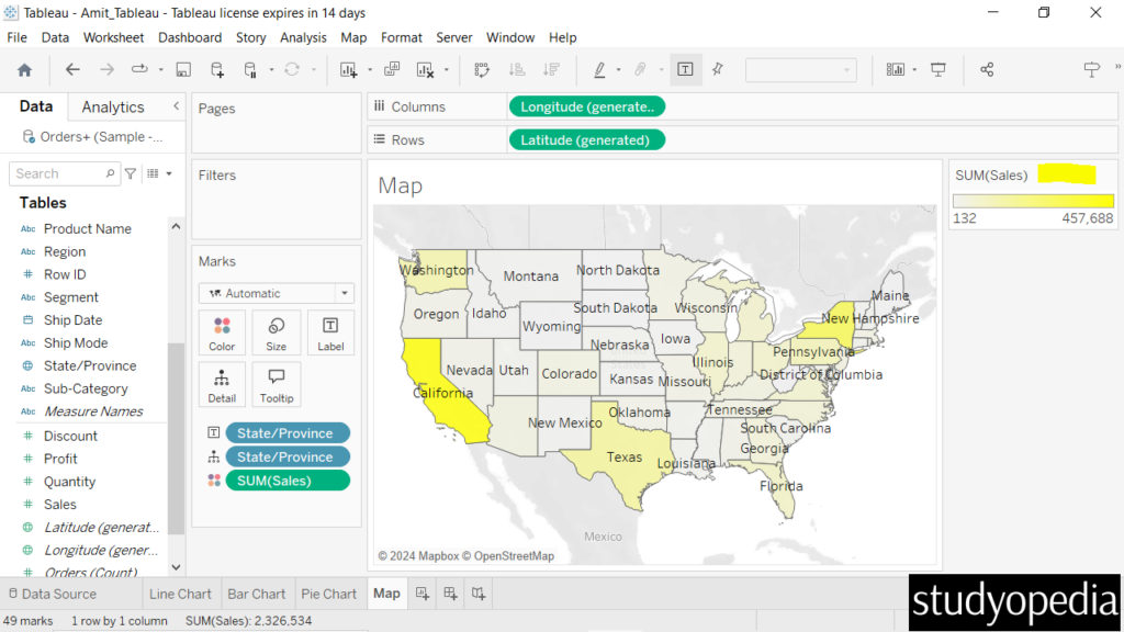 Create a Map in Tableau - Studyopedia