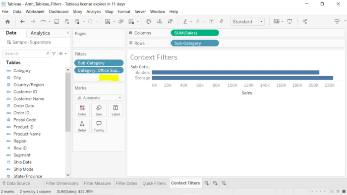 Tableau - Context Filters - Studyopedia