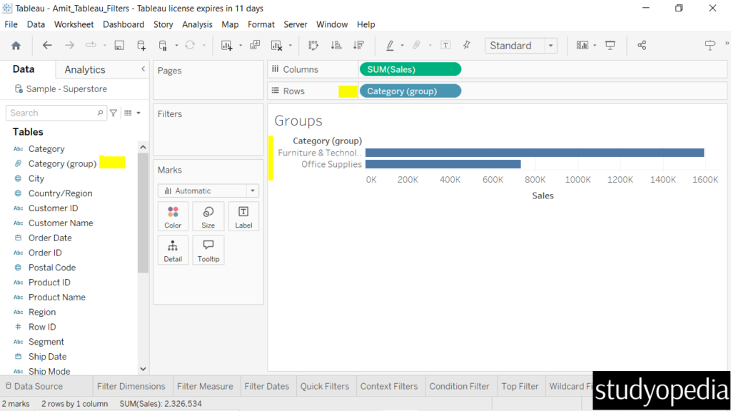 Tableau - Create a Group - Studyopedia