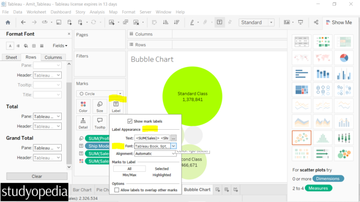 Create a Bubble Chart in Tableau - Studyopedia