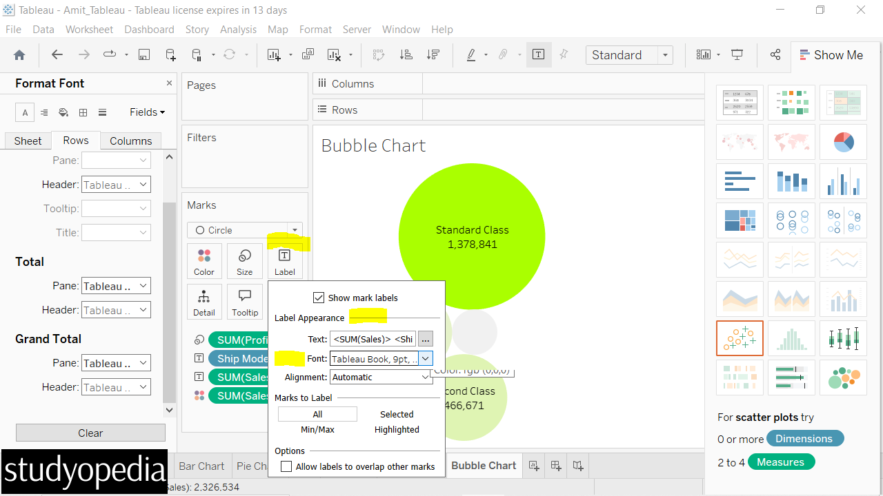 Create a Bubble Chart in Tableau - Studyopedia
